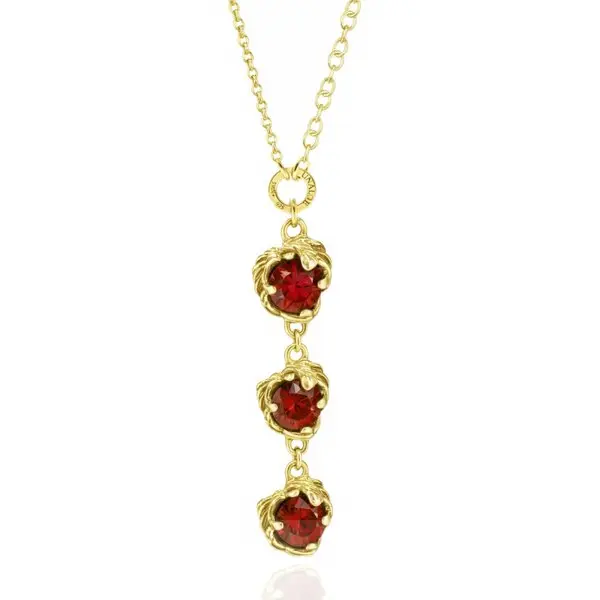 UNALOE Gold / Red Coleus Gold Plated Necklace With Three Red Crystal Leaf Pendants – Gold Vermeil Statet Jewelry - Gold/red
