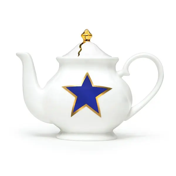 MELODY ROSE LONDON Gold / Blue / White Lucky Stars Tea For One Teapot - Gold/blue/white