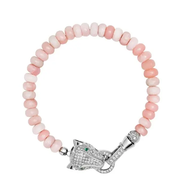 NIALAYA JEWELRY Pink / Silver Pink Opal Bracelet With Panther Head - Pink/silver