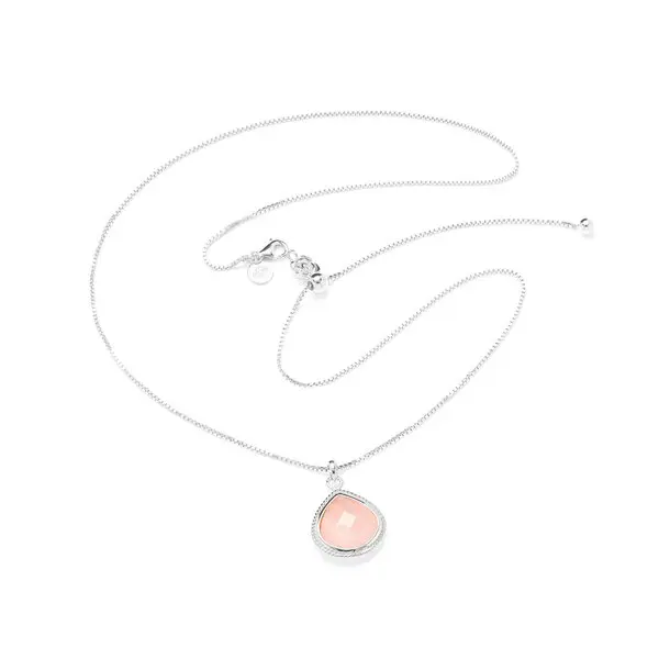 SEVEN SAINTS Silver / Pink Rose Quartz Compassionate Heart Adjustable Necklace, White Rhodium - Silver/pink