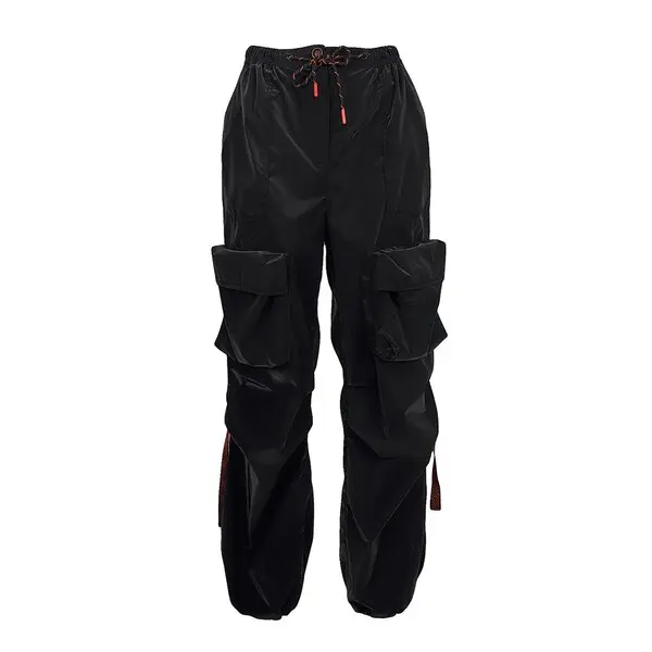 LALIPOP DESIGN Velvety Look Cargo Pants With Straps - Black