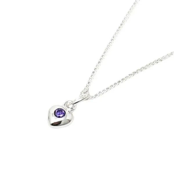 HARFI Mini Amethyst February Birthstone Heart Necklace - Silver