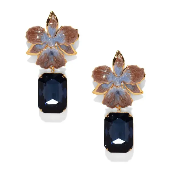 THE PINK REEF Vanilla Orchid Jeweled Drop In Navy - Brown