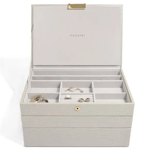 STACKERS Neutrals / Classic Putty Croc Jewellery Box Set Of Three - Green