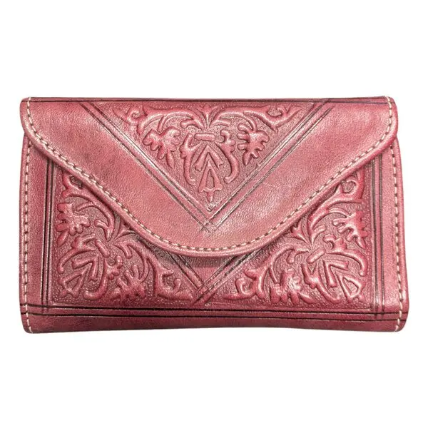 BERBER LEATHER Small Leather Tri-fold Purse Oxblood - Red