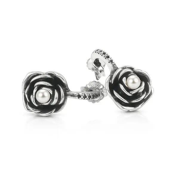 UNALOE Silver / White Sterling Silver Rose Drop Earrings With Pearl – Earrings – Jewelry - Silver/white