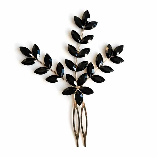 NUVV COLLECTION Crystal Leaf Hair Comb - Black