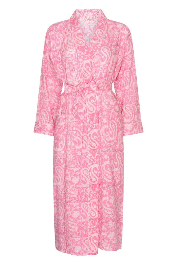 NOLOGO-CHIC Hand Block Printed Kimono Robe Paisley - Pink