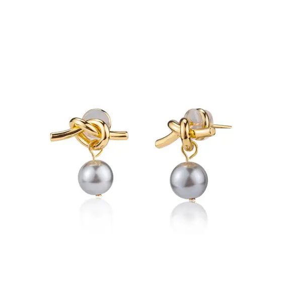 MISS CECILIA Ada Knot Pearl Earrings - Grey