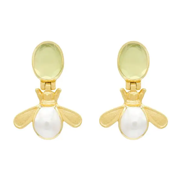 MARCIA MORAN Belle Earrings In Lemon Quartz & Pearl - Yellow