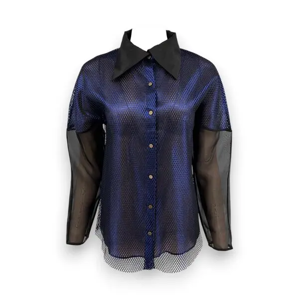 MONZLAPUR NEW YORK Mesh Silk Organza Shirt - Blue