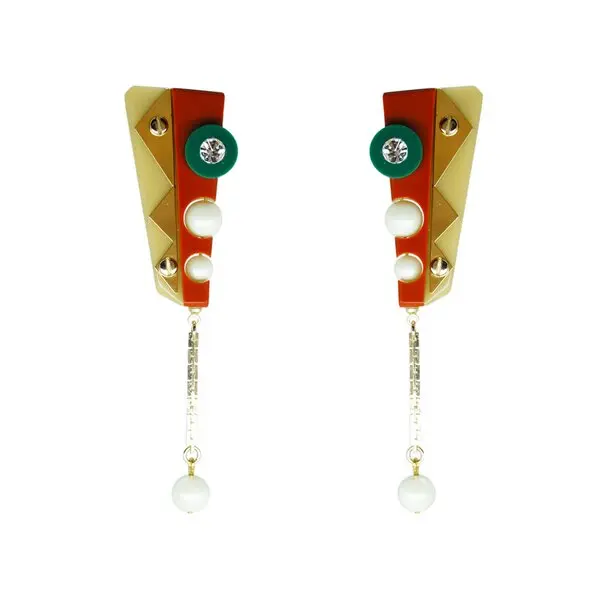GISSA BICALHO Green / Yellow Handmade Acrylic Earring Short Inti Kahki - Green/yellow