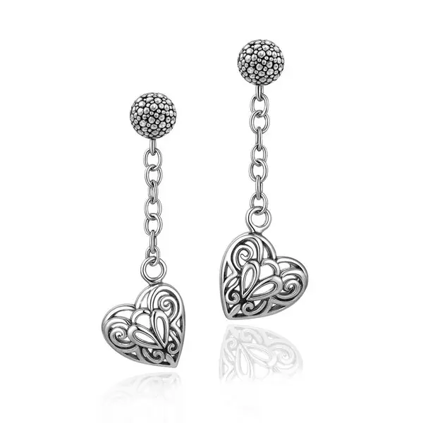 UNALOE Sterling Dangling Heart Earrings – Romantic Filigree Design – Jewellery - Silver