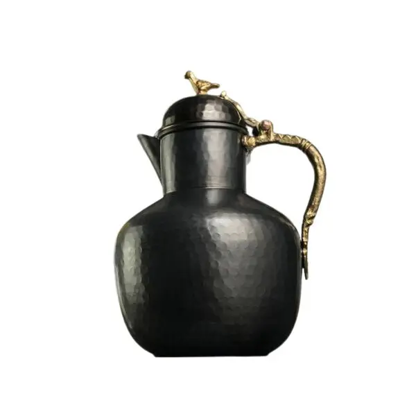 ANATOLIACRAFT Dark Solid Copper Pitcher With Lid - Brown