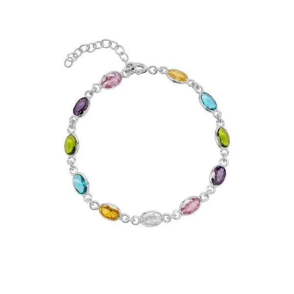SPERO LONDON Multicolour Oval Gem Sterling Bracelet - Silver