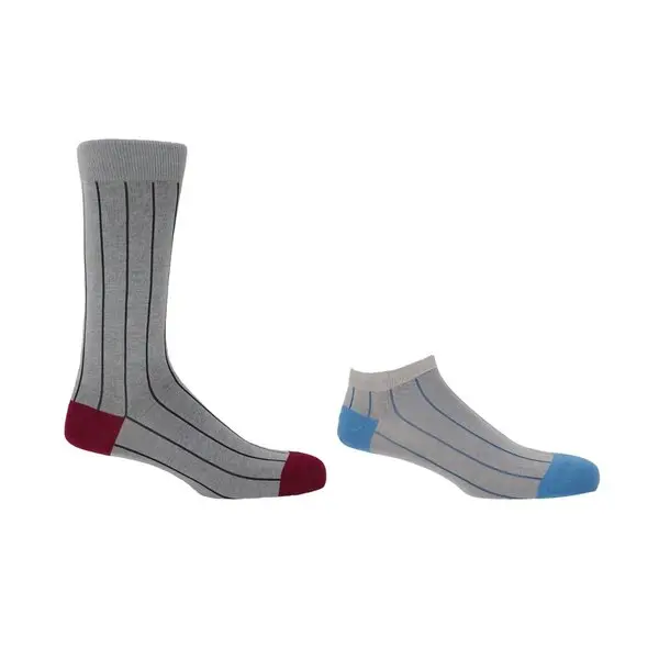 PEPER HAROW - MADE IN ENGLAND Pin Stripe Luxury Crew & Trainer ’s Socks Bundle - Grey