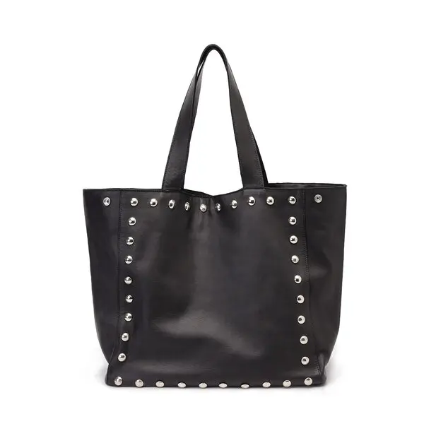 JUAN-JO Leather Studded Tote Bag - Black