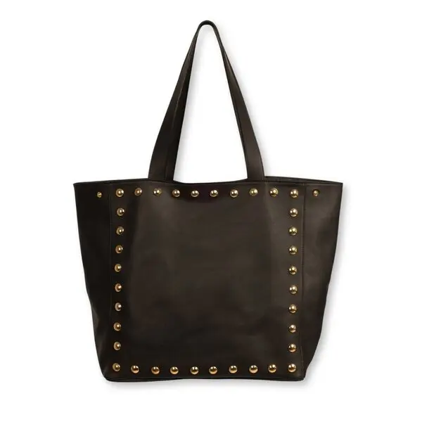 JUAN-JO Leather Studded Tote Bag - Brown