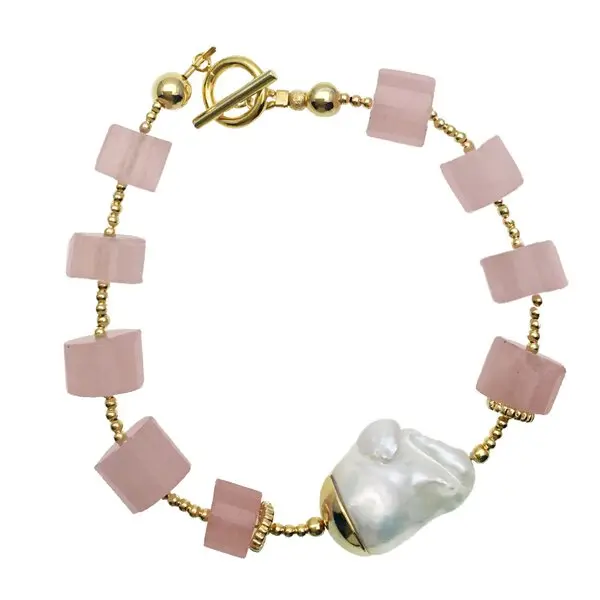 FARRA Rose Quartz & Baroque Bracelet - Pink