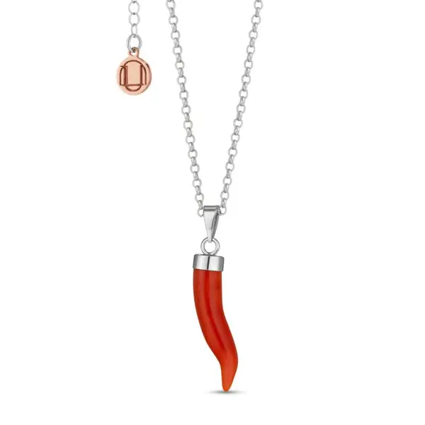 UNALOE Silver / Red Timeless Italian Cornicello Necklace In Sterling Silver & Natural Red Coral - Silver/red