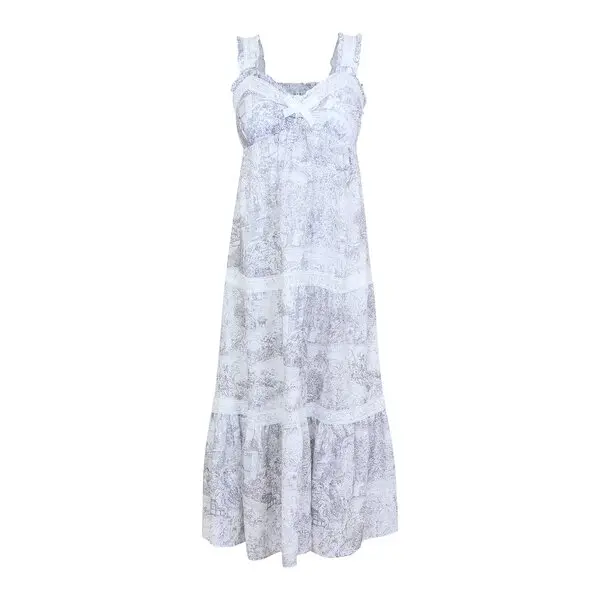 LUNALUZ Rebecca Toile Cotton Bra-cup Maxi Nightdress - Grey