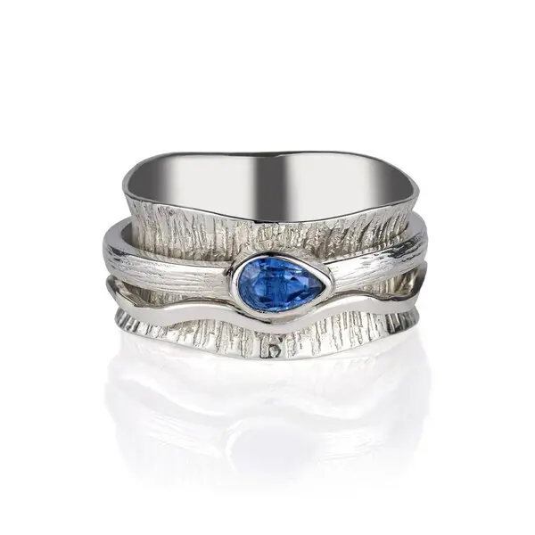 CHARLOTTE'S WEB JEWELLERY Silver / Blue Nature Ocean Silver Spinning Ring Kyanite - Silver/blue