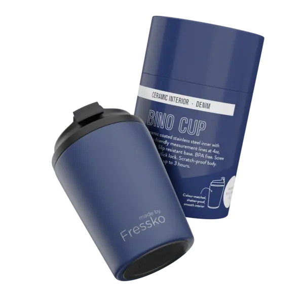 Fressko Bino 8oz / 227ml Reusable Coffee Cup, Ceramic Denim - Blue