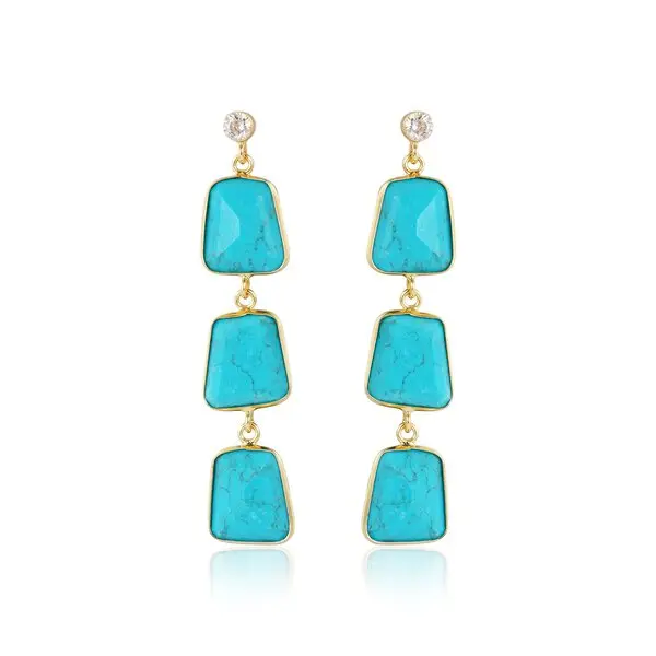 RARE MATTERS JEWELRY Turquoise Triple Drop Earrings - Blue
