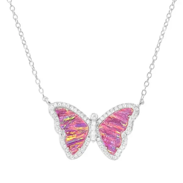 KAMARIA Pink / Silver Opal Butterfly Necklace With Stripes Pink & Silver - Pink/silver