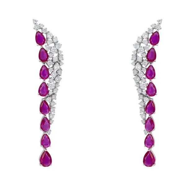LATELITA Baroness Gemstone Drop Earrings With Ruby And Simulated Diamonds In Sterling Silver