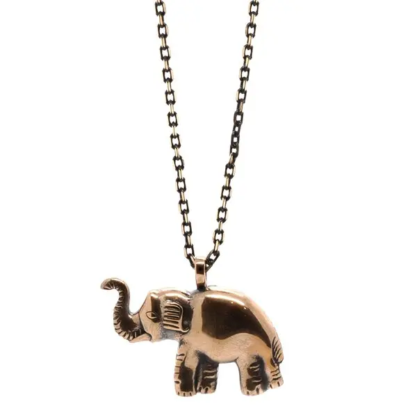 EBRU JEWELRY Symbol Of Luck Elephant Long Chain Necklace - Gold