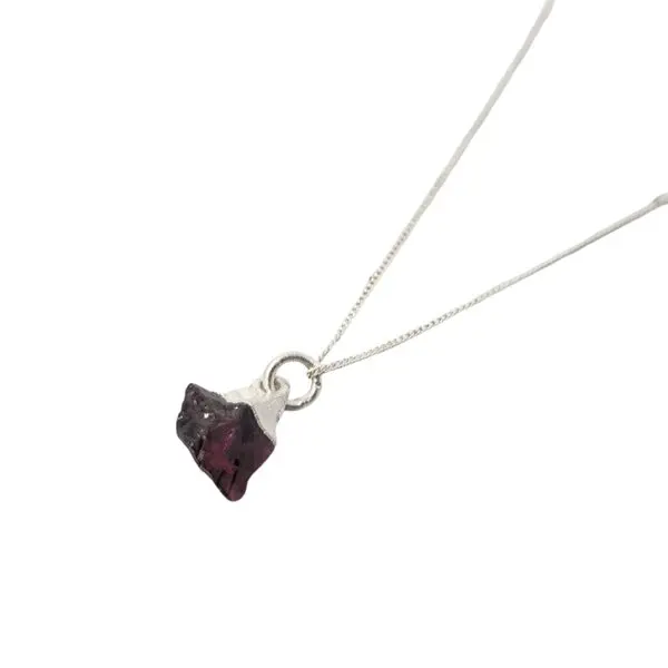 HARFI Red / Silver Sterling Silver Raw Garnet January Birthstone Crystal Necklace - Red/silver