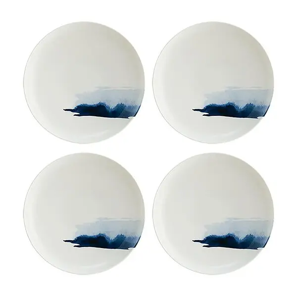 Turgla Home Blue / White Blue Wave Round Decorated Porcelain Bowl Set Of Four - Blue/white