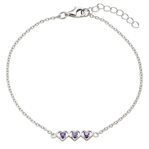 BELINDA JEWELZ Silver / Purple Amethyst Triple Heart Bracelet - Silver/purple