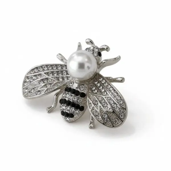 LATELITA Silver / White Bumble Bee Silver Brooch - Silver/white