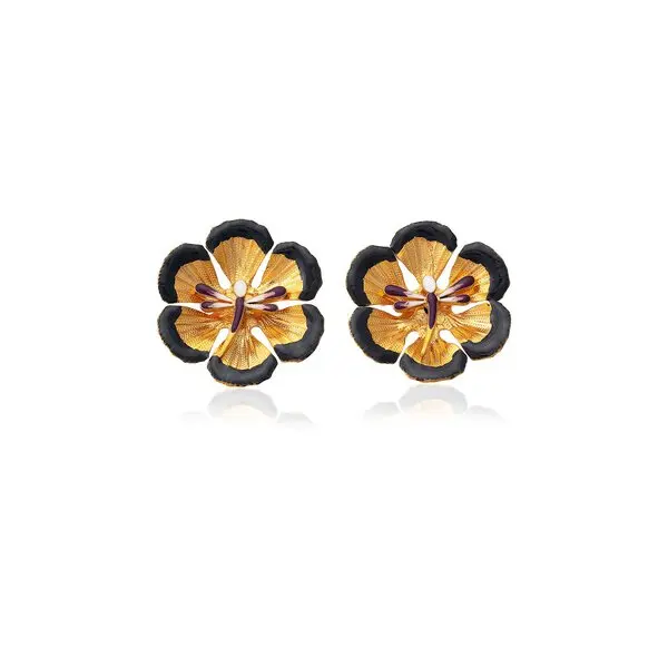 MILOU JEWELRY Gold & Flower Earrings With Dragonfly Motif - Grey