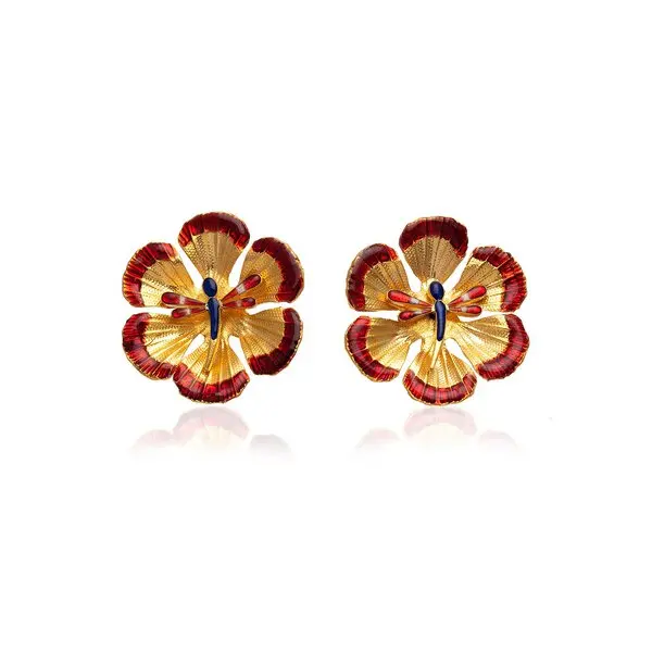 MILOU JEWELRY Gold & Flower Earrings With Dragonfly - Red