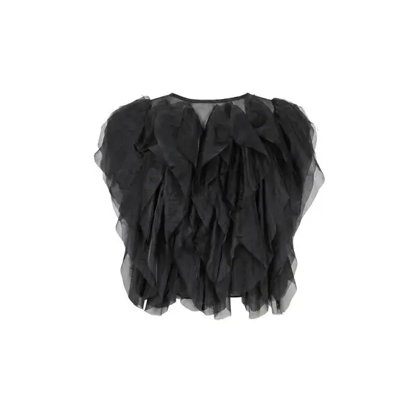 MODENAIRE Sheer Tulle Top With Flowing Cascading Ruffles - Black