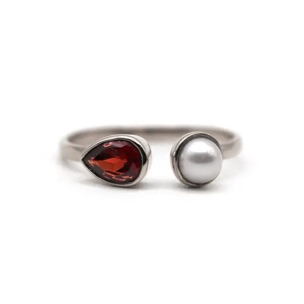 VICSTONENYC FINE JEWELRY Garnet With Pearl Gold Open Cuff Ring - White
