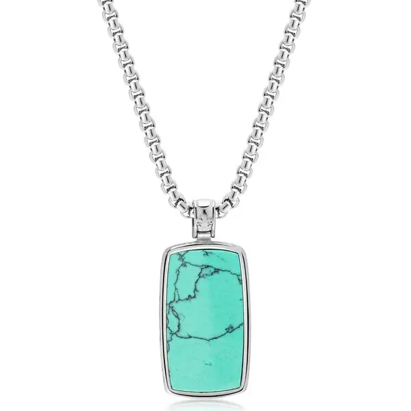 NIALAYA JEWELRY Blue / Silver Turquoise Dog Tag Necklace In Silver - Blue/silver