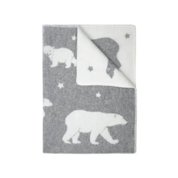 J.J.Textile Polar Bear Small Wool Blanket - Grey