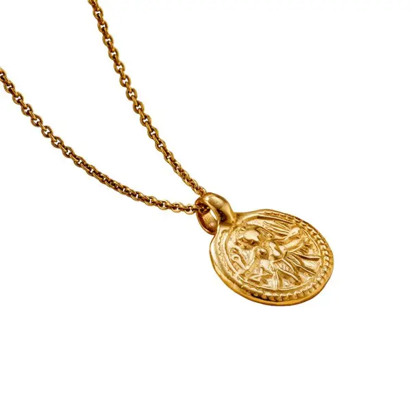 POSH TOTTY DESIGNS Yellow Plated Vintage Style Circle Lucky Deity Charm Necklace - Gold