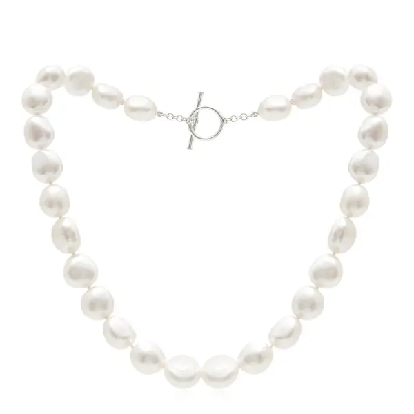 PEARLS OF THE ORIENT ONLINE Decus Large Irregular Cultured Freshwater Pearl Necklace With Sterling Silver Toggle Clasp - White