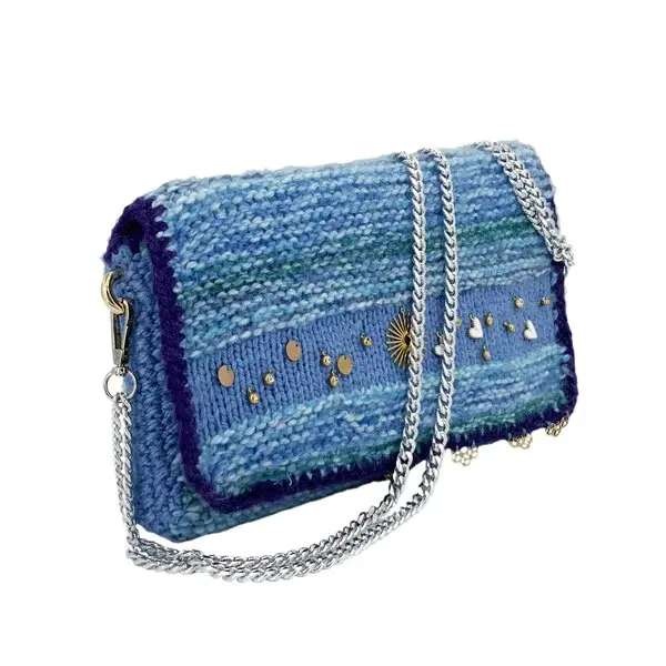 HILO DE MAR Cíes Hand Knitted Bag With Charms - Blue