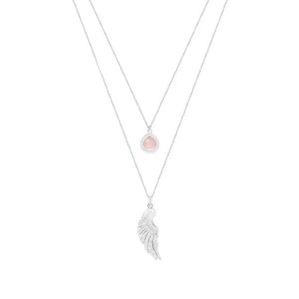 SEVEN SAINTS Archangel Chamuel, Angel Of Love Necklace, Rose Quartz, White Rhodium Over Sterling - Silver