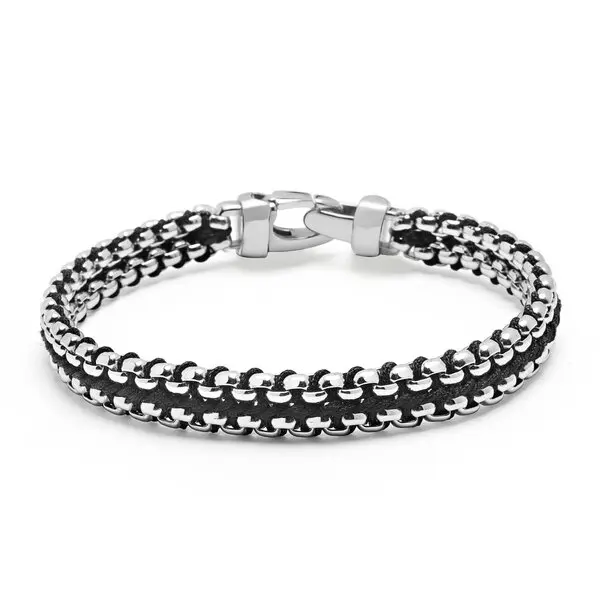 NIALAYA JEWELRY Black / Silver Black Woven Box Chain Bracelet In Silver - Black/silver