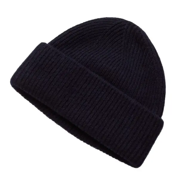COVE Navy Ribbed Cashmere Beanie - Blue