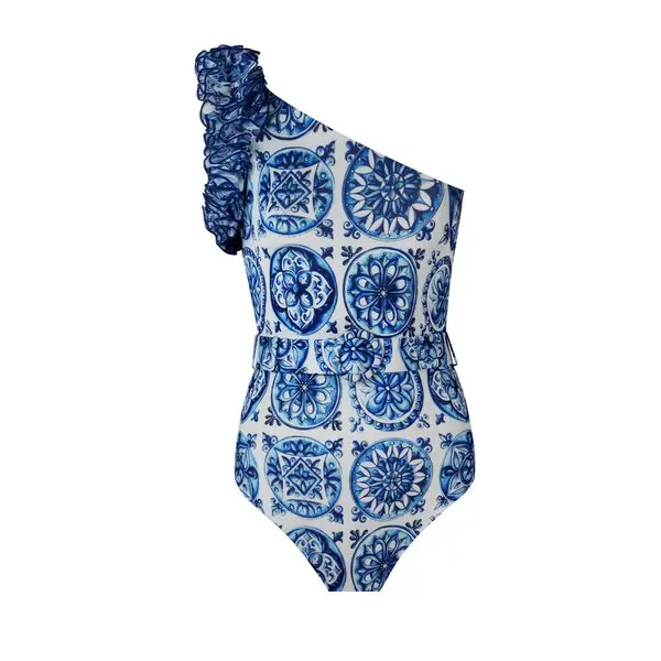 NUR KARAATA Helie Bleu Blanc Swimsuit