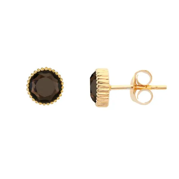 AUREE JEWELLERY Brown / Gold Barcelona November Birthstone Stud Earrings Smokey Quartz - Brown/gold