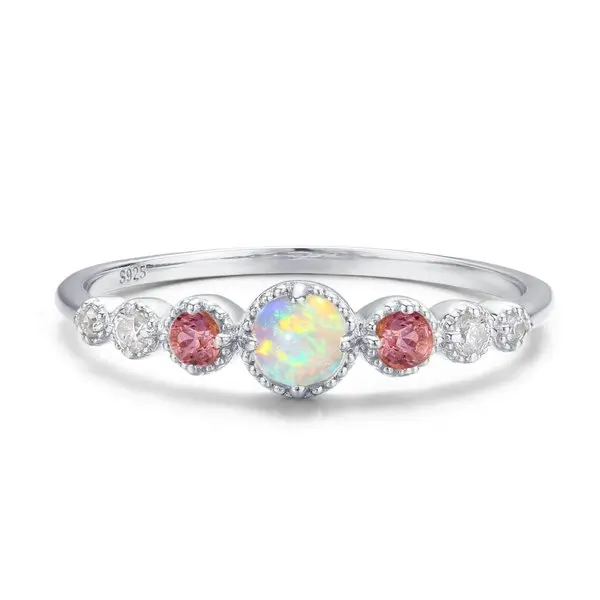 AZURA JEWELRY NEW YORK Divinity Opal Tourmaline Ring White Gold Vermeil - Silver
